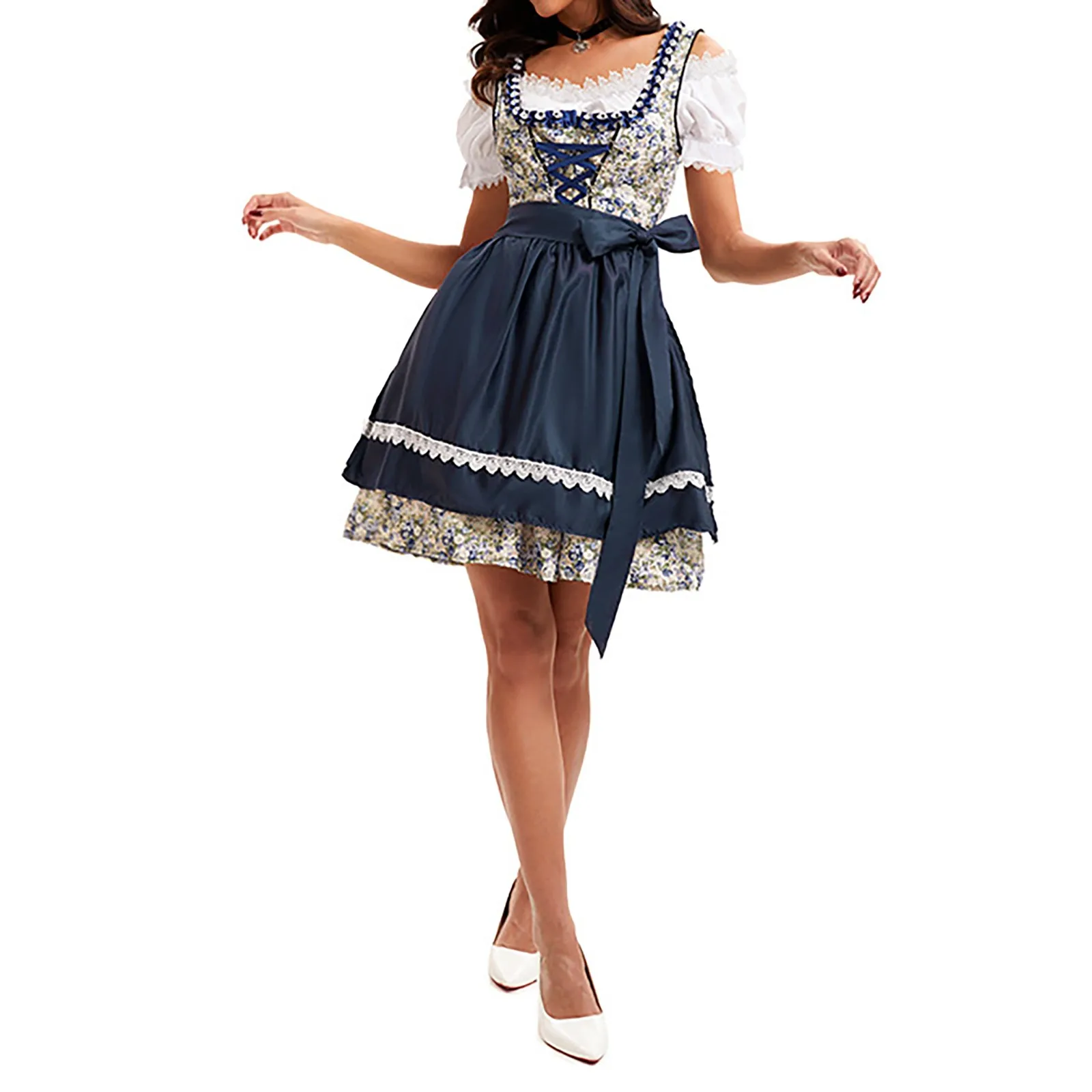 Floral Dirndl Dress with Apron and Bow | Free Shipping!